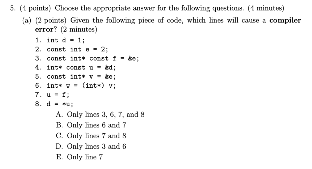 Solved (4 points) Choose the appropriate answer for the | Chegg.com