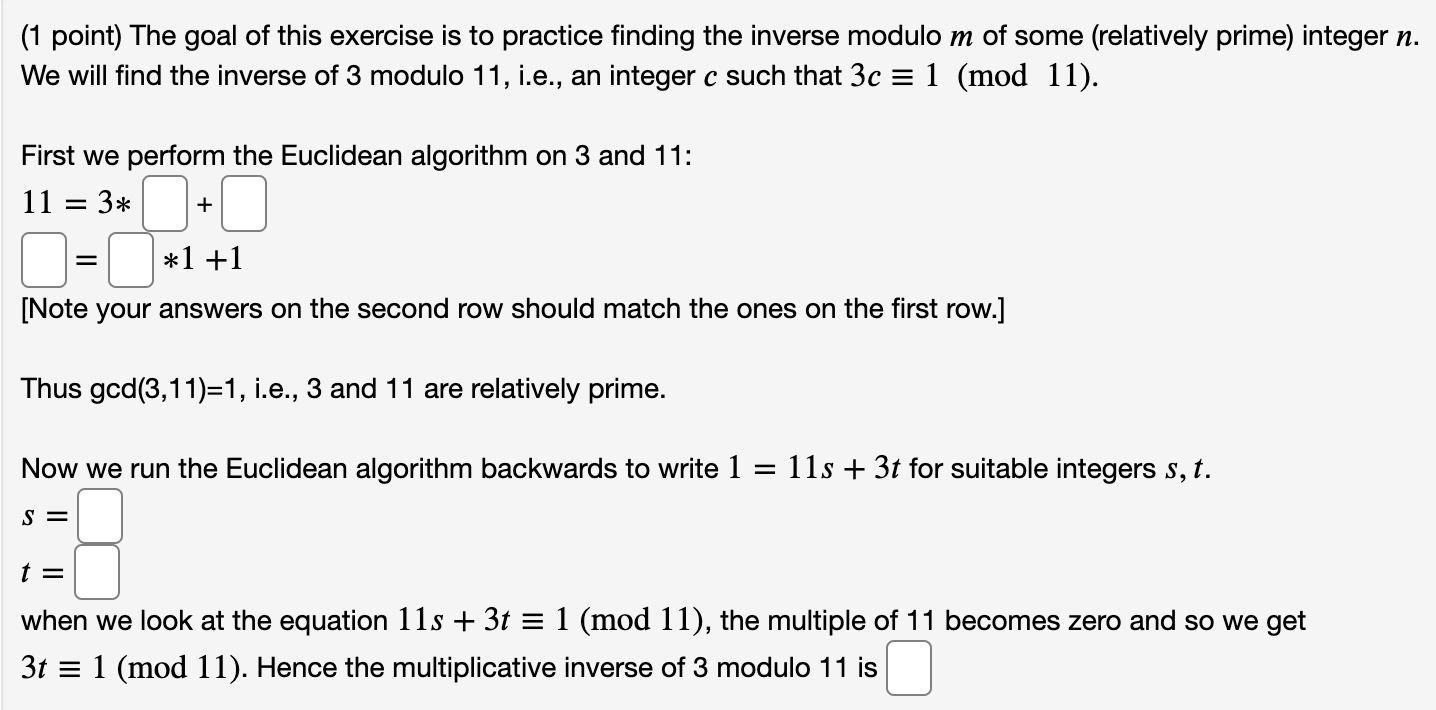 Solved (1 point) The goal of this exercise is to practice | Chegg.com