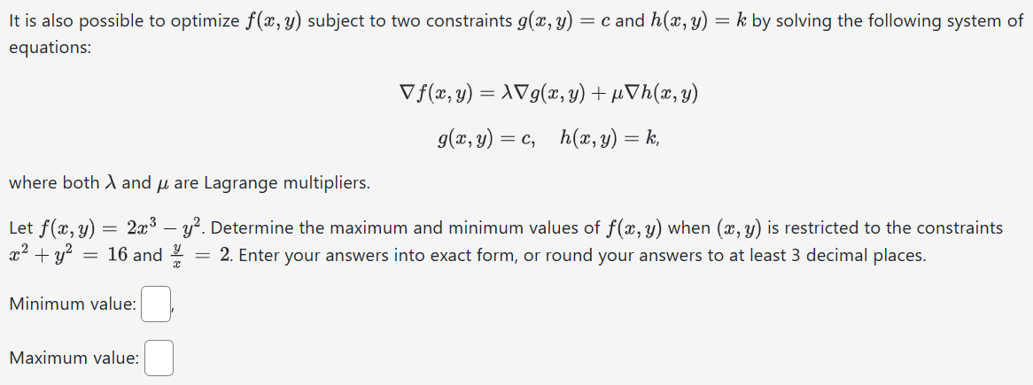 Solved It is also possible to optimize f(x,y) ﻿subject to | Chegg.com