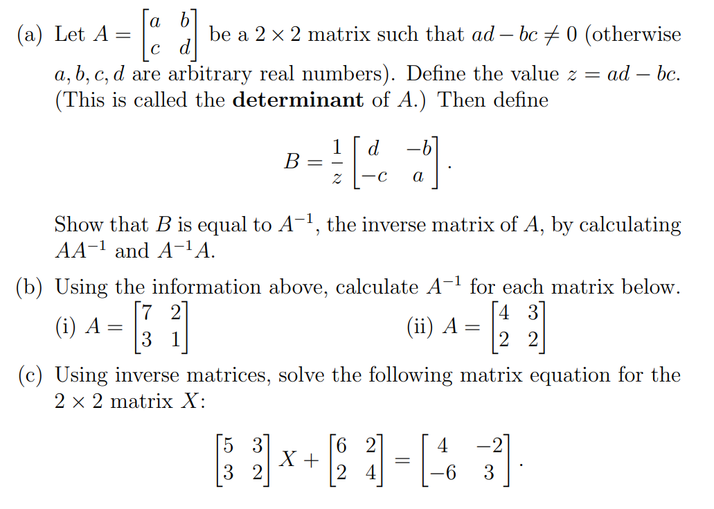 Solved (a) ﻿Let A=[abcd] ﻿be a 2×2 ﻿matrix such that | Chegg.com