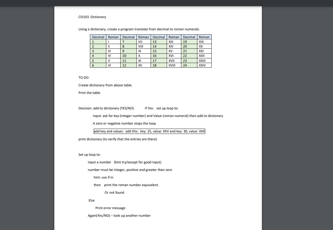 Solved (PYTHON) CIS103 Dictionary Using a dictionary, create | Chegg.com