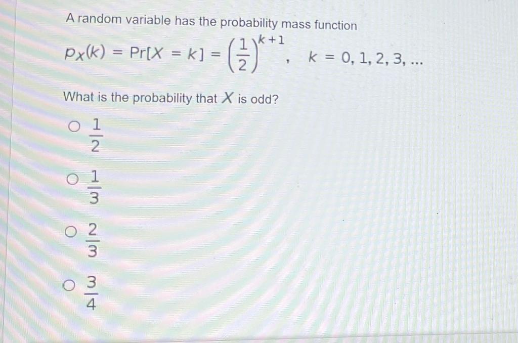 Solved A random variable has the probability mass function | Chegg.com