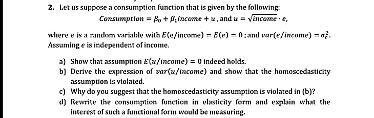Solved Kindly answer only (d) d) Rewrite the consumption | Chegg.com