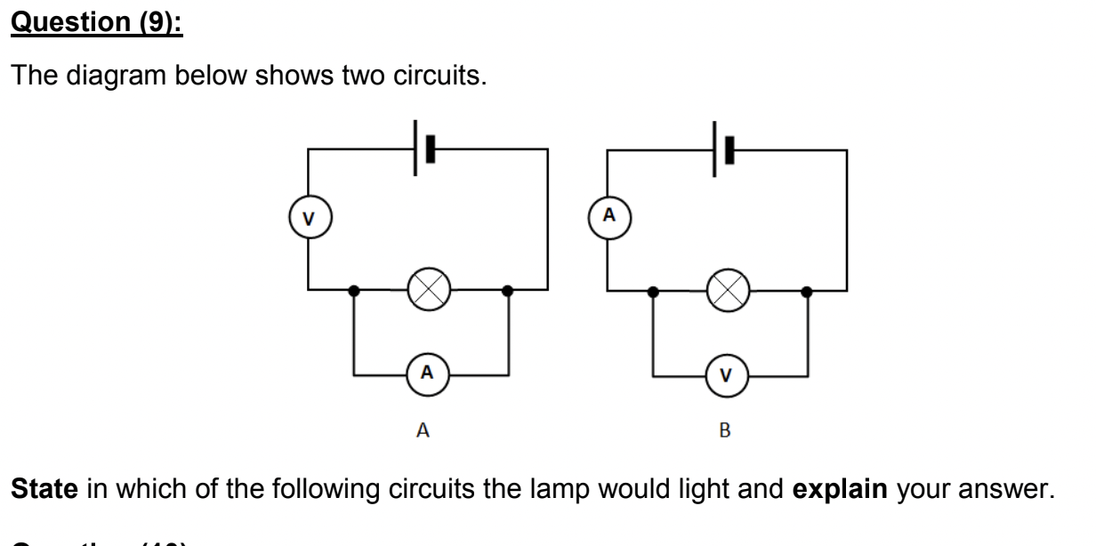 Solved The diagram below shows two circuits. State in which | Chegg.com