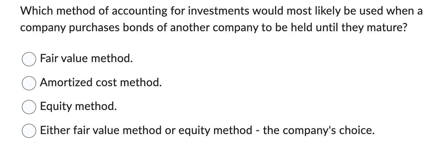 Solved Which method of accounting for investments would most | Chegg.com