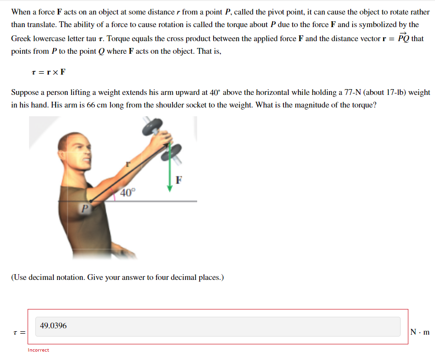 Solved When a force F acts on an object at some distance r | Chegg.com
