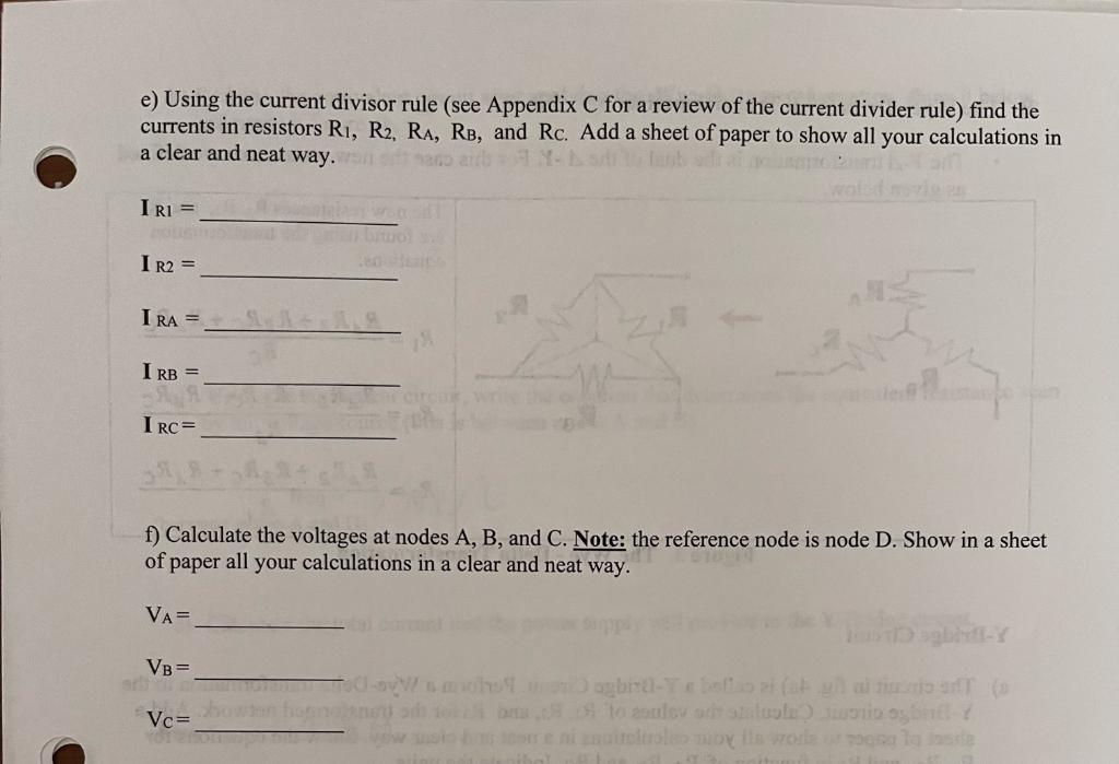 Solved e) Using the current divisor rule (see Appendix C for | Chegg.com