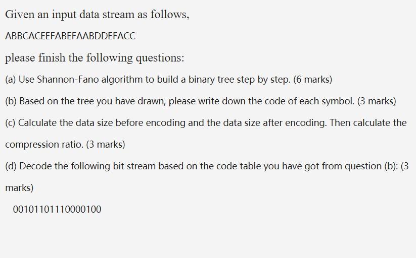 Solved Given an input data stream as follows, | Chegg.com
