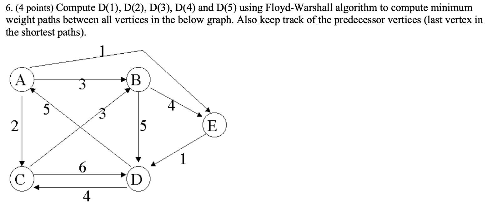 Solved 6.(4 points) Compute D(1), D(2), D(3), D(4) and D(5) | Chegg.com