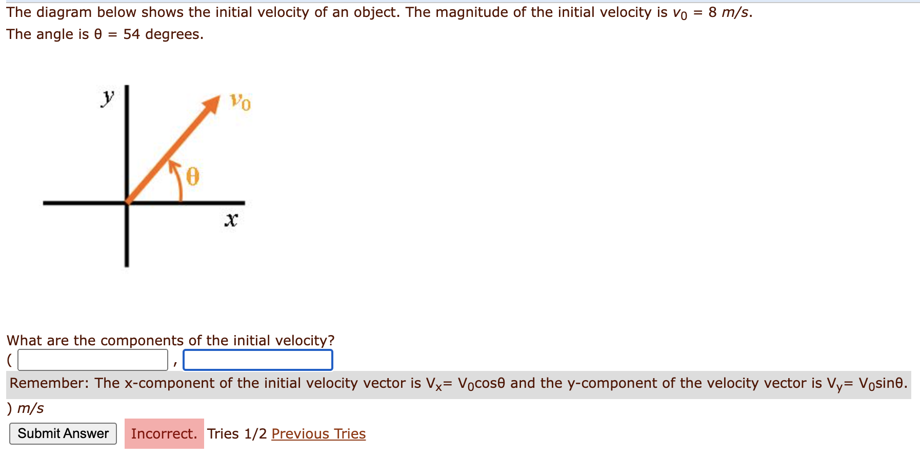 Solved The diagram below shows the initial velocity of an | Chegg.com