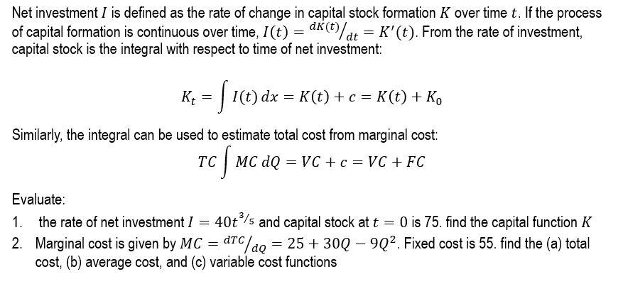 Solved Net investment I is defined as the rate of change in | Chegg.com