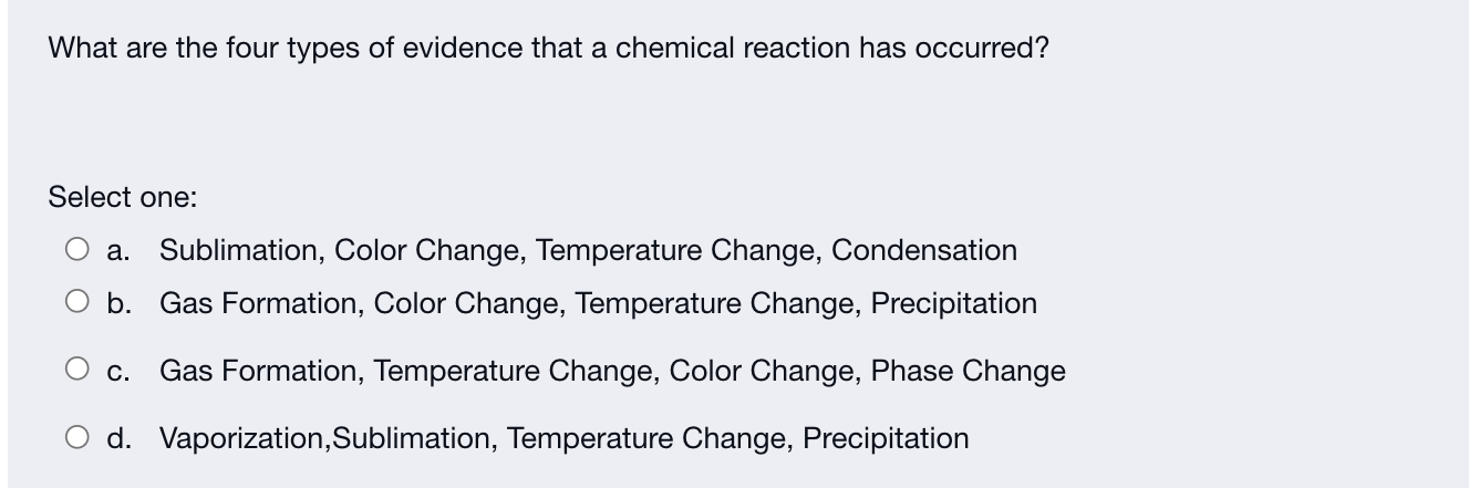 Solved What are the four types of evidence that a chemical | Chegg.com