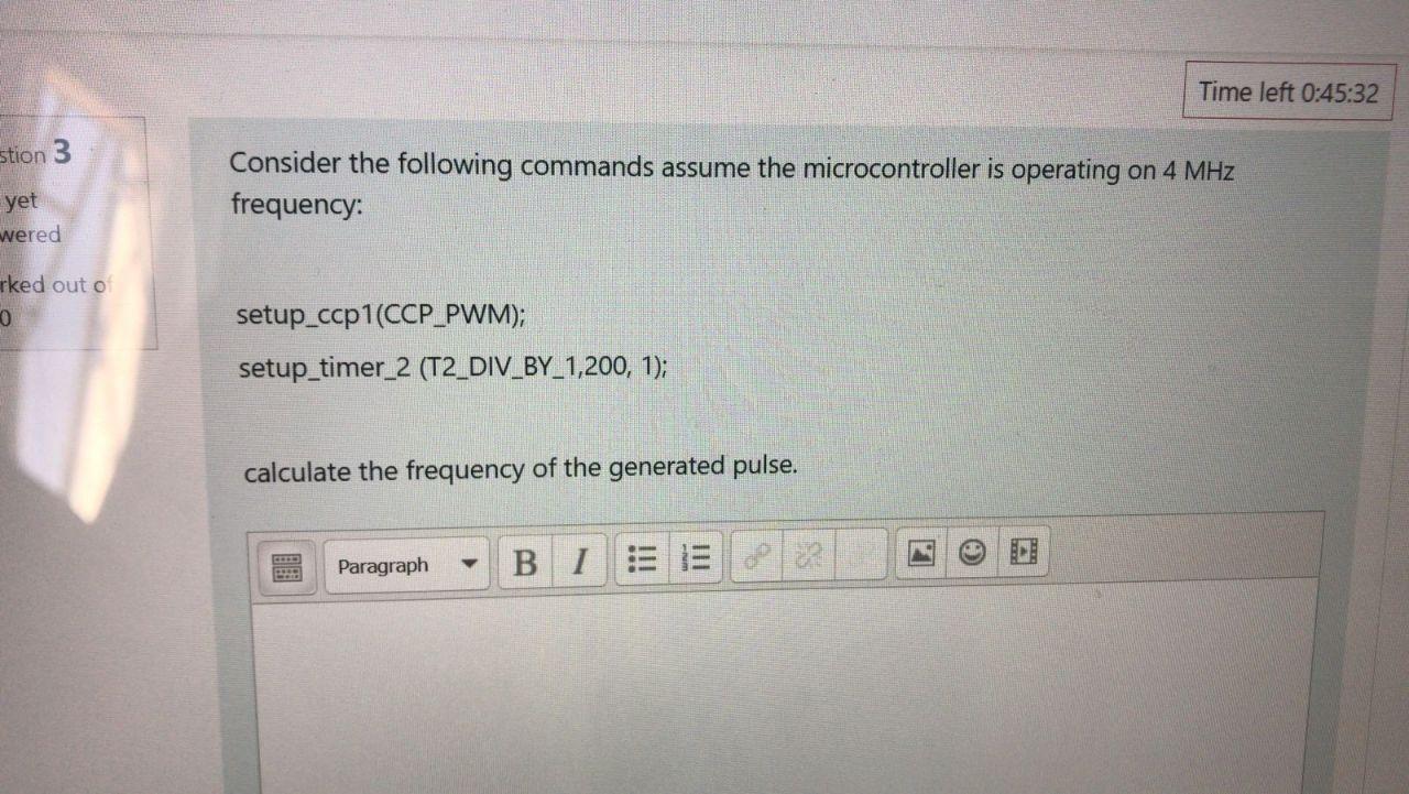 Solved Time left 0:45:32 stion 3 Consider the following | Chegg.com