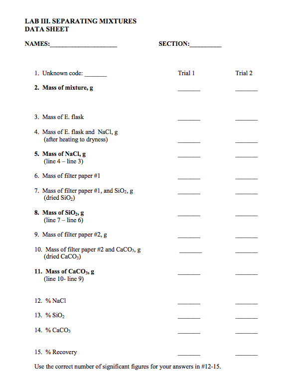 LAB III. SEPARATING MIXTURES Before you begin this | Chegg.com