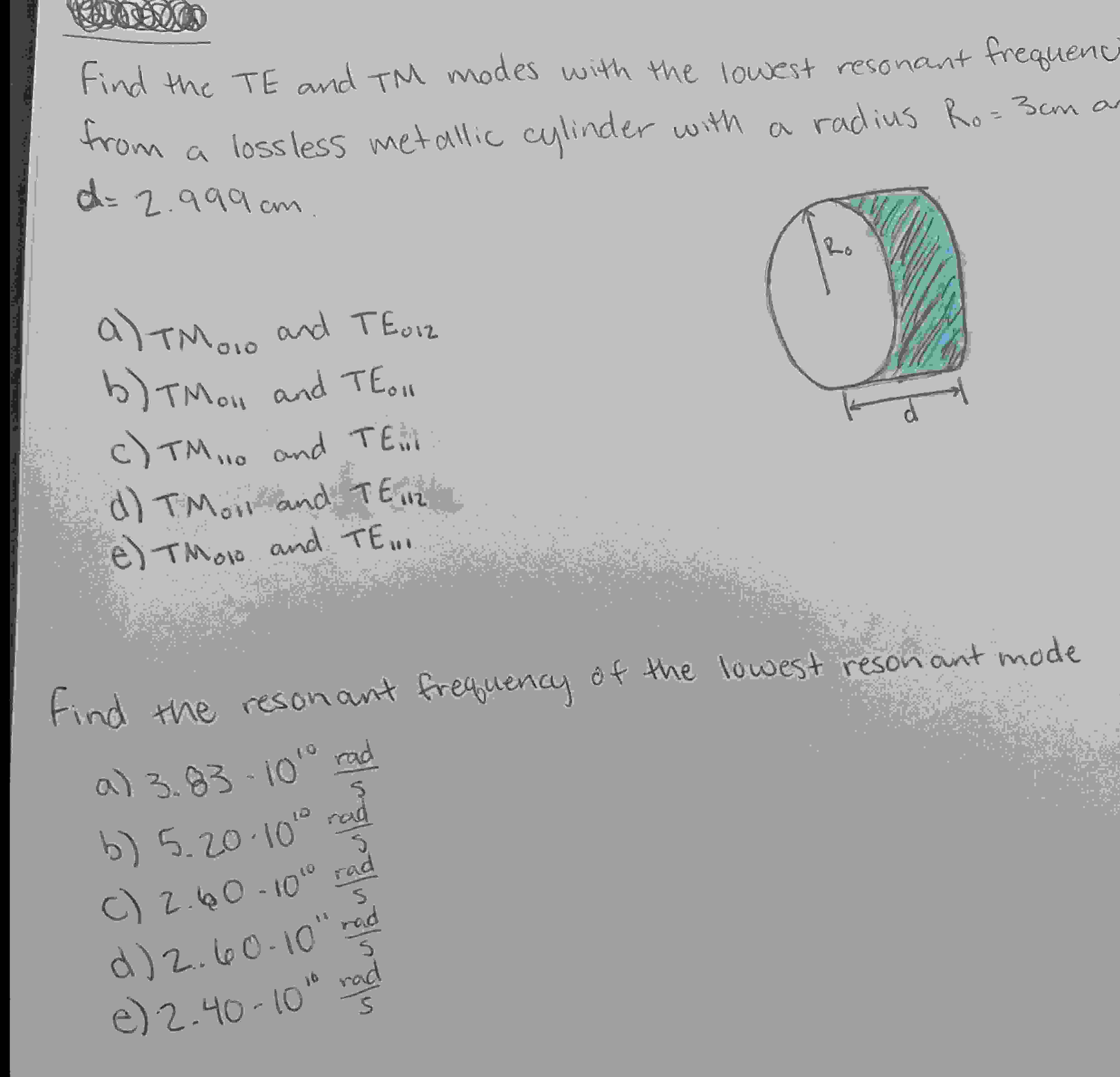 Solved Find the TE and TM modes with the lowest resonant | Chegg.com