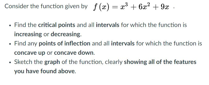 Solved Consider the function given by f(x) = x3 + 6x2 + 9x . | Chegg.com