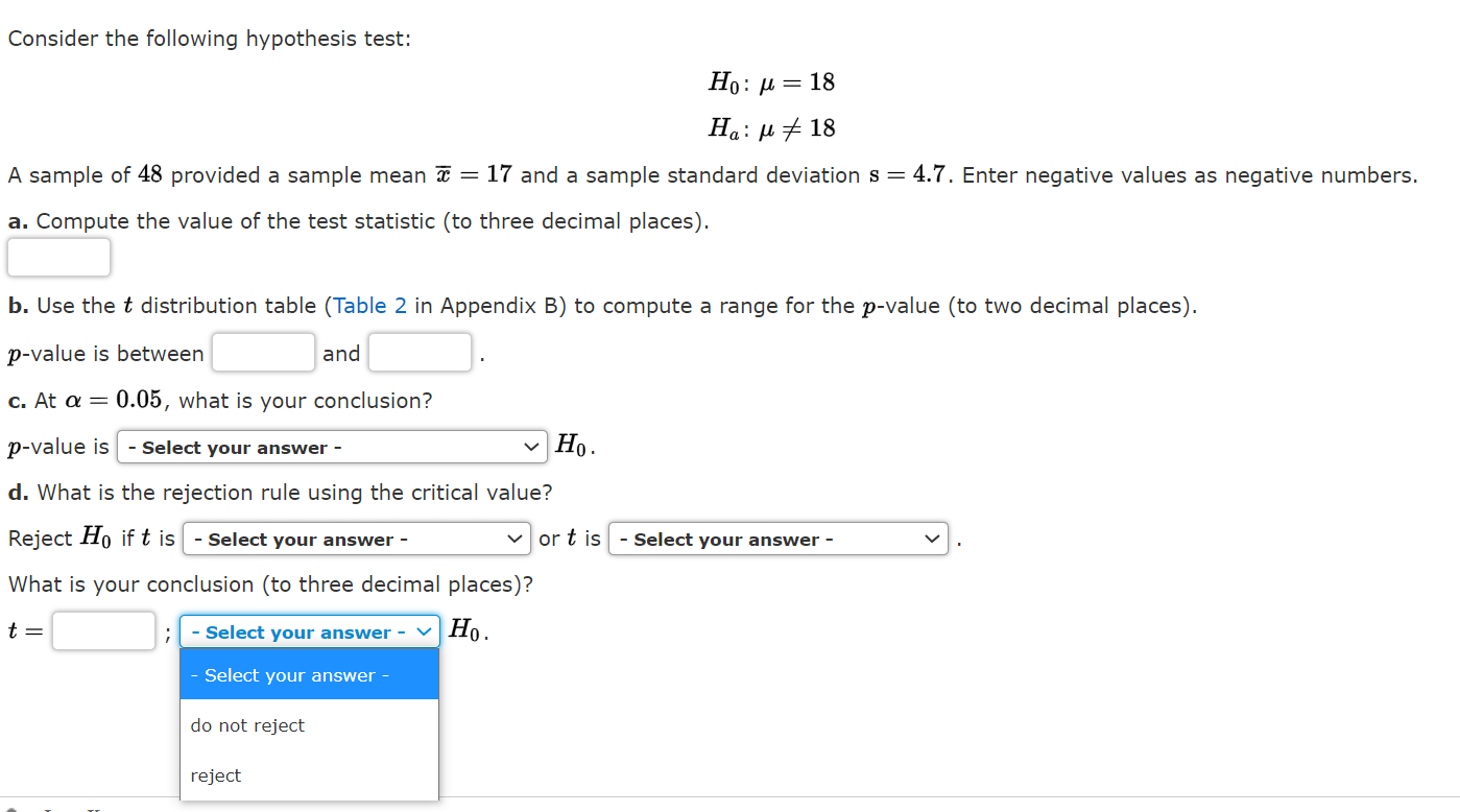 Solved Consider the following hypothesis test: Ho: u = 18 | Chegg.com