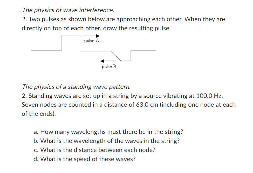 Solved The physics of wave interference. 1. Two pulses as | Chegg.com