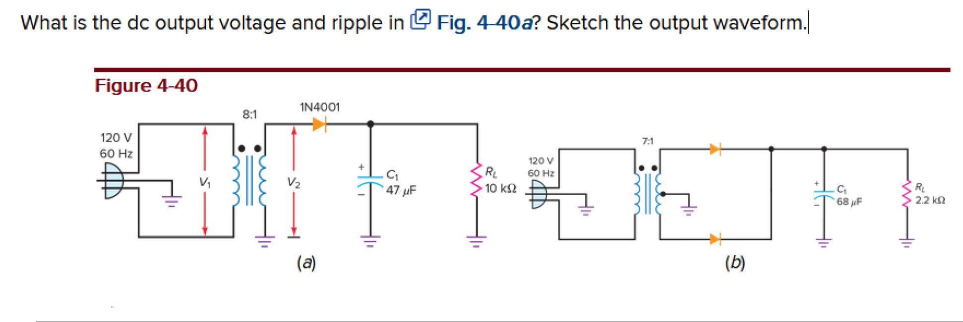 Solved What is the dc output voltage and ripple in Fig. | Chegg.com
