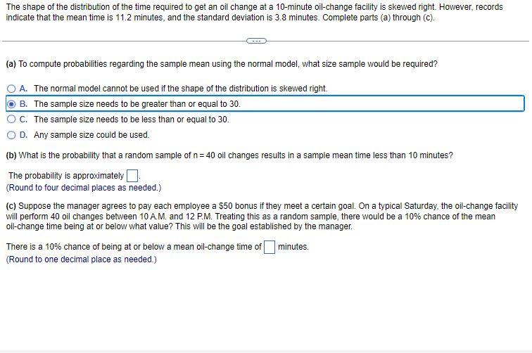 Solved The shape of the distribution of the time required to | Chegg.com