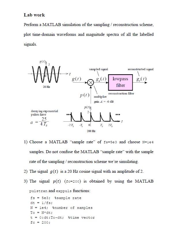 Solved Lab work Perform a MATLAB simulation of the sampling | Chegg.com