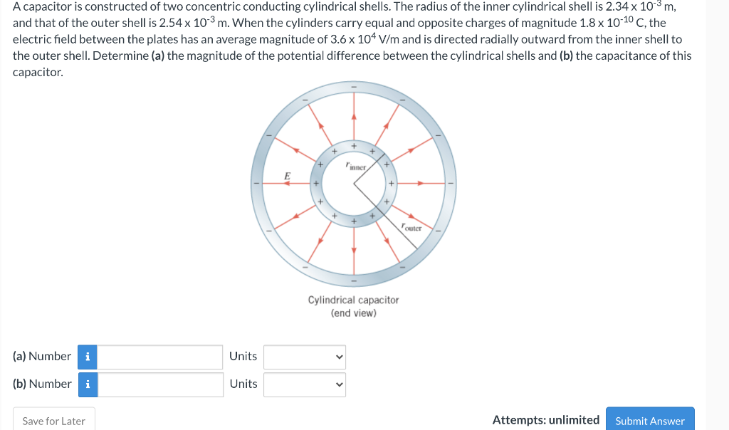 Solved A capacitor is constructed of two concentric | Chegg.com
