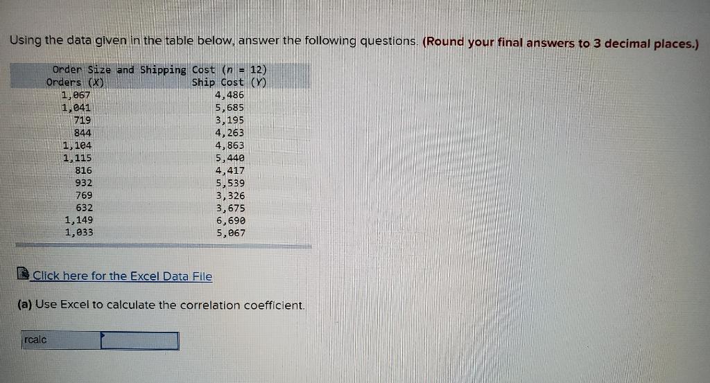 Solved Using the data given in the table below, answer the | Chegg.com