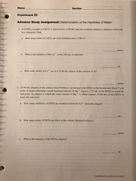 Solved Determination of the Hardness of Water ne of the | Chegg.com