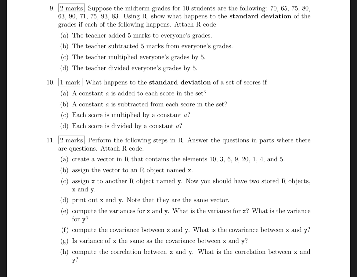 Solved 9. 2 marks Suppose the midterm grades for 10 students | Chegg.com