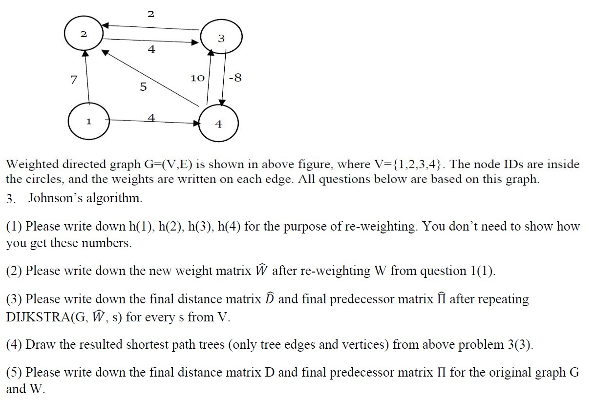 2 3 4 7 10 -8 5 1 4 4 Weighted directed graph G=(V,E) | Chegg.com