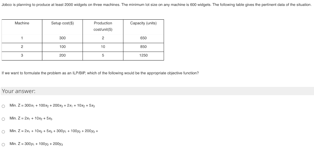 Solved Jobco is planning to produce at least 2000 widgets on | Chegg.com