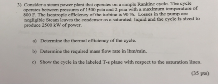 Solved 3) Consider a steam power plant that operates on a | Chegg.com