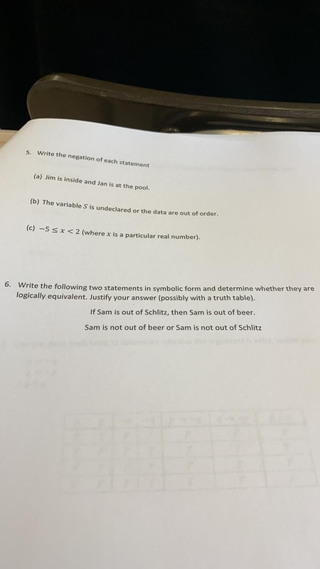 Solved 5. Write the negation of each statement (a) Jim is | Chegg.com