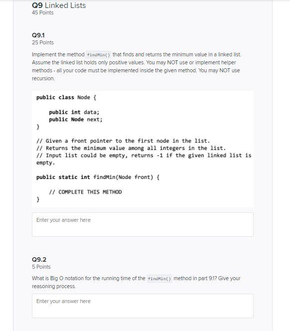 Solved Q9 Linked Lists 45 Points Q9.1 25 Points Implement | Chegg.com