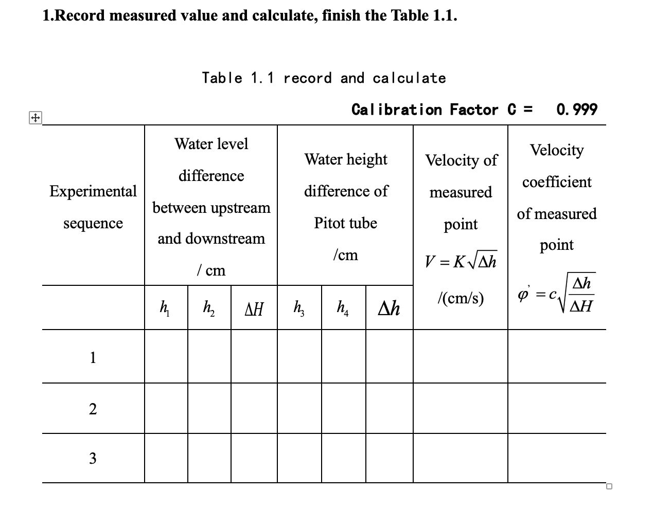 Solved Here are the water height measurement for three test | Chegg.com