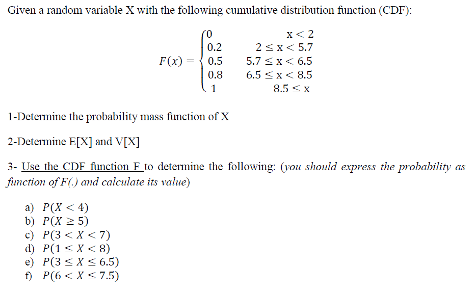 Solved Given a random variable X with the following | Chegg.com