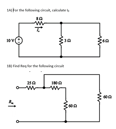 Solved 1A) For the following circuit, calculate lo 8Ω I' 10 | Chegg.com