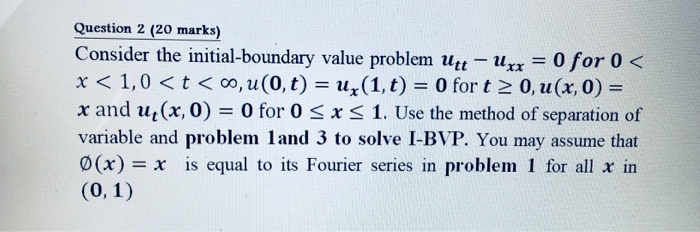 Solved Question 2 (20 marks) Consider the initial-boundary | Chegg.com