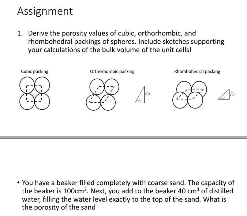 Solved Assignment 1. Derive the porosity values of cubic, | Chegg.com