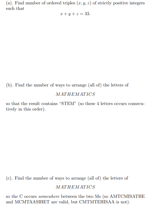 Solved (a). Find number of ordered triples (r, y, z) of | Chegg.com