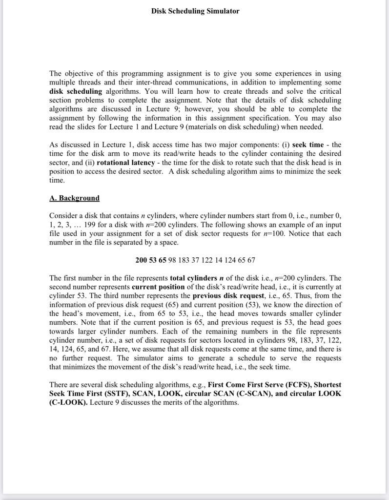 Solved Disk Scheduling Simulator The objective of this | Chegg.com