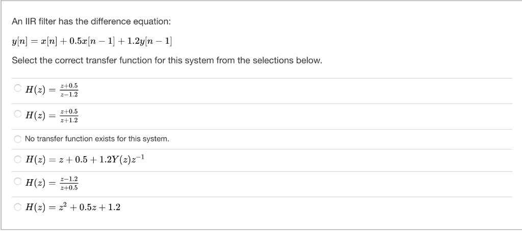 Solved An IIR filter has the difference equation: y'n Select | Chegg.com