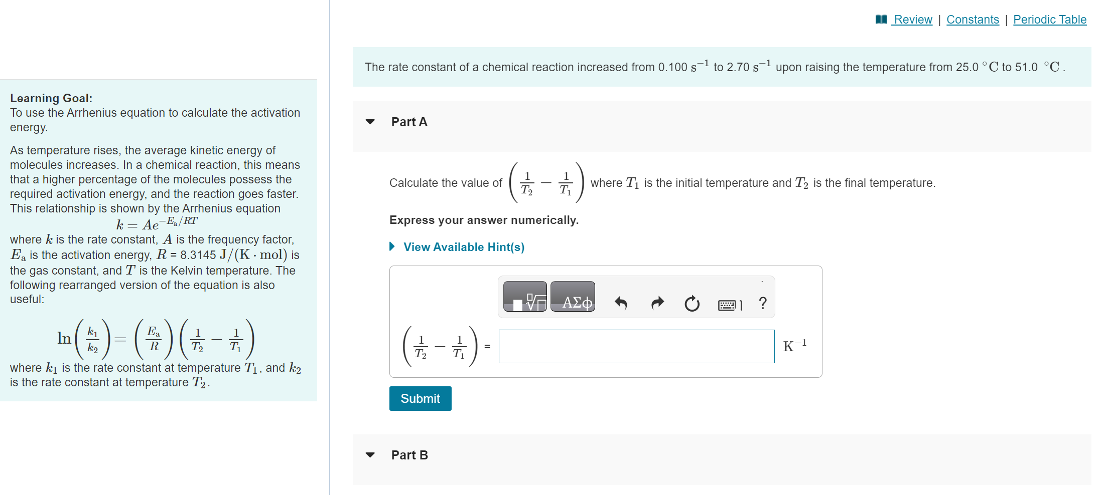 Solved Calculate the value of (1T2−1T1) where T1 is the | Chegg.com