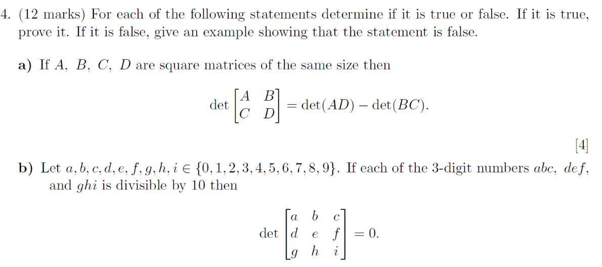 Solved 4. (12 marks) For each of the following statements | Chegg.com