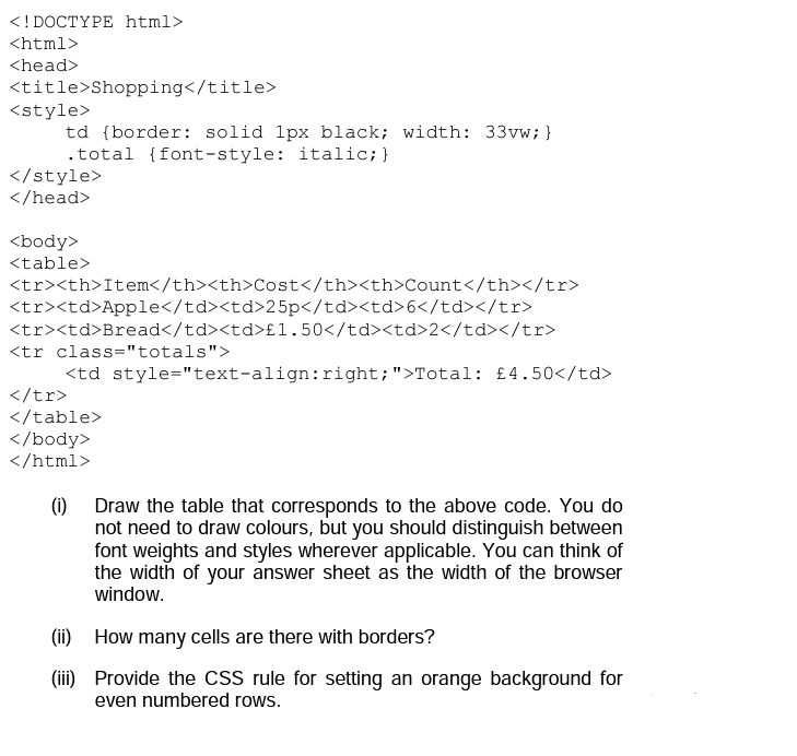 Solved (i) Draw the table that corresponds to the above | Chegg.com