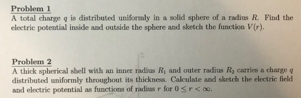 Solved Problem 1 A total charge q is distributed uniformly | Chegg.com