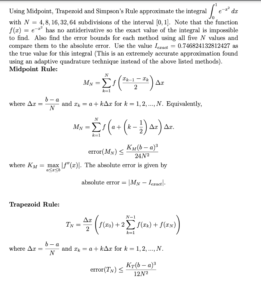 Solved Set Using Midpoint, Trapezoid and Simpson's Rule | Chegg.com