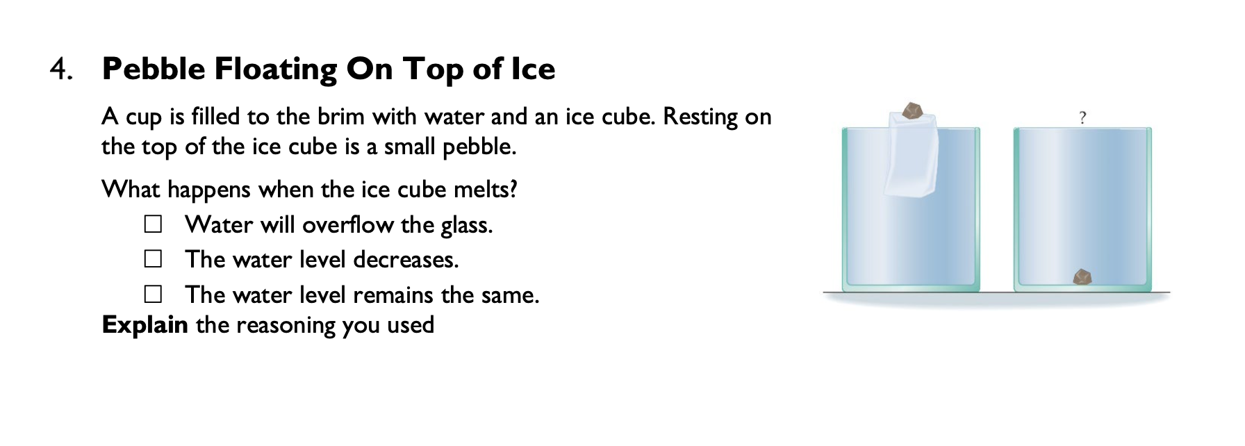 Solved 4. Pebble Floating On Top of Ice A cup is filled to | Chegg.com