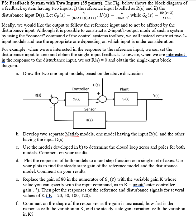 Solved 4 1 P3: Feedback System with Two Inputs (35 points). | Chegg.com
