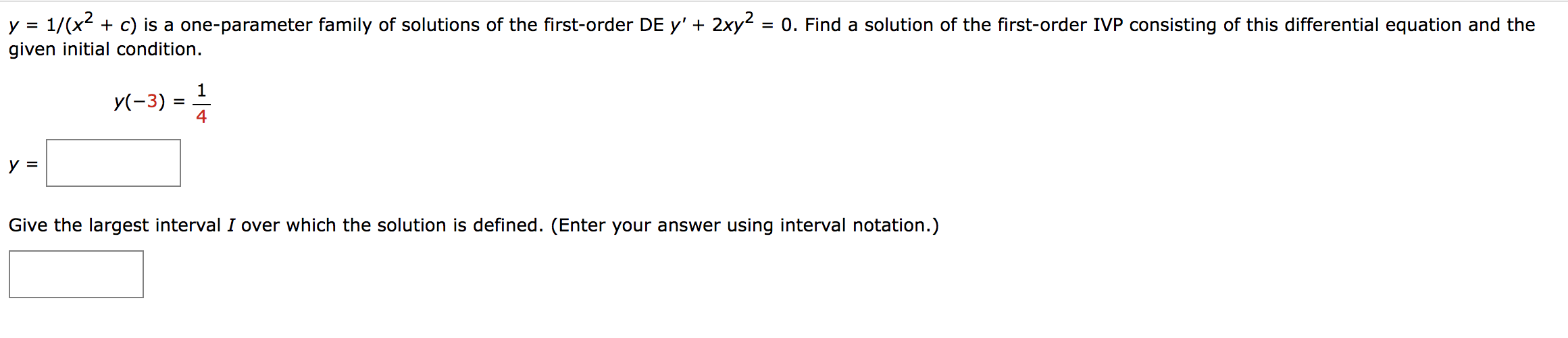 Solved y=1x2+c ﻿is a one-parameter family of solutions of | Chegg.com